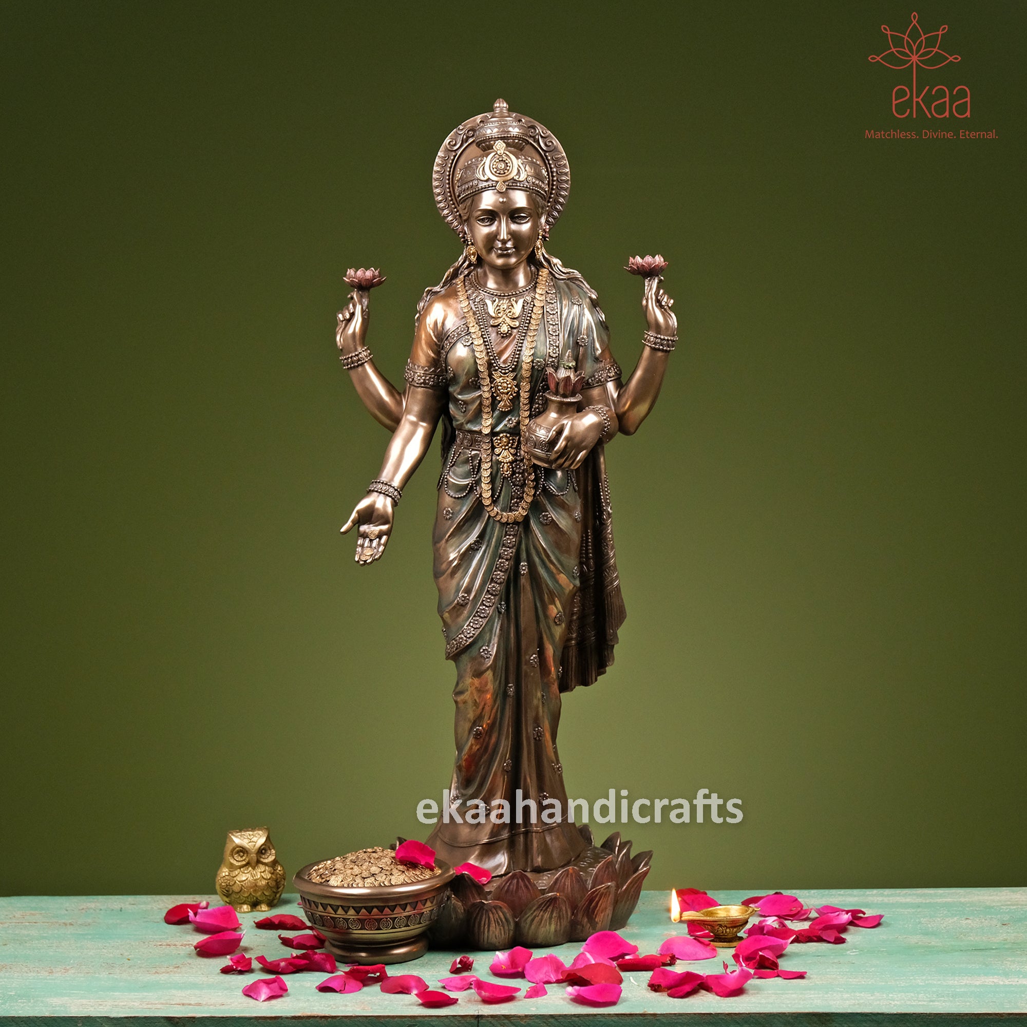 Goddess Dhan Lakshmi Statue in Bonded Bronze – Ekaa Handicrafts