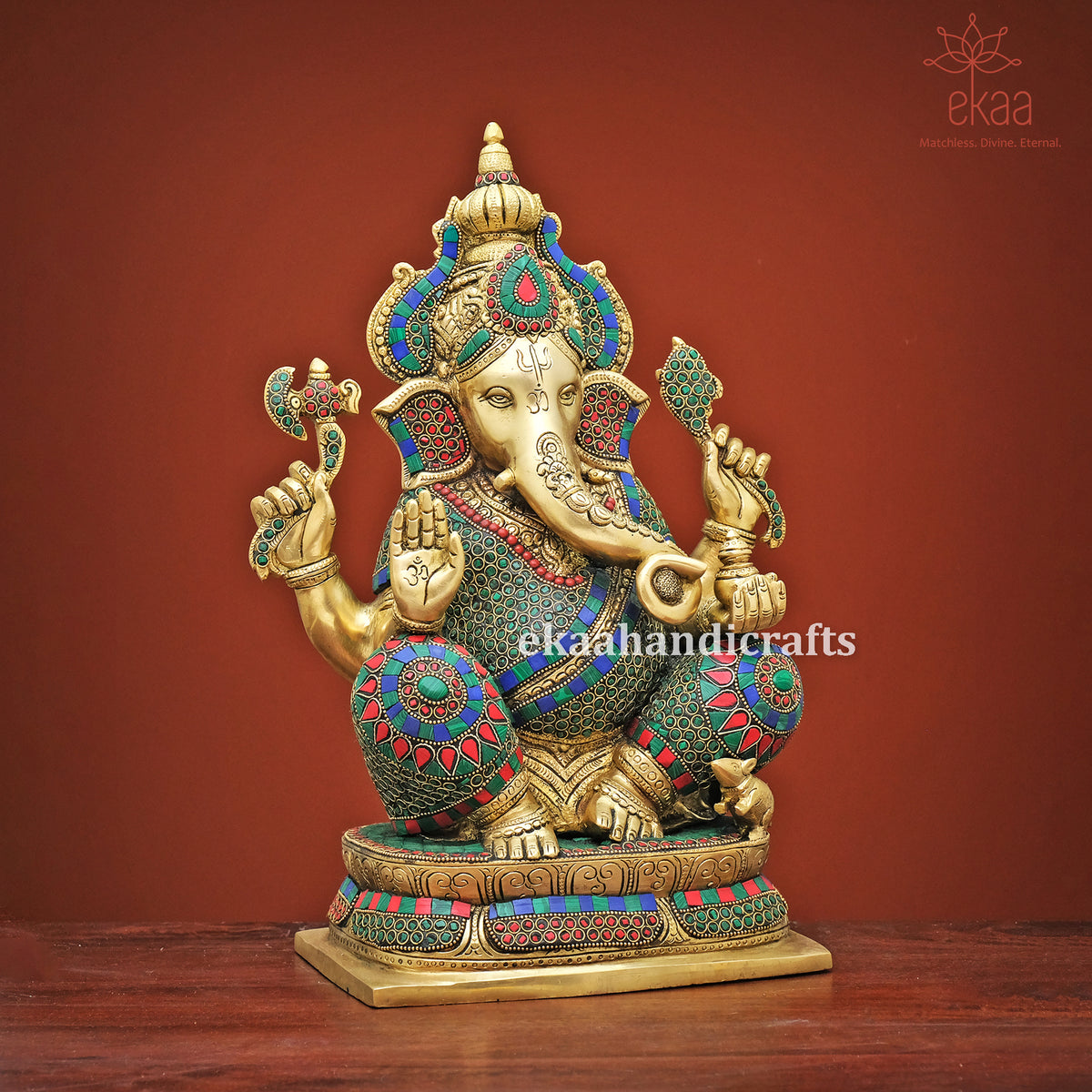 Lord Ganesha Statue for Temple Pooja Ganesha Idol Brass with Stonework ...