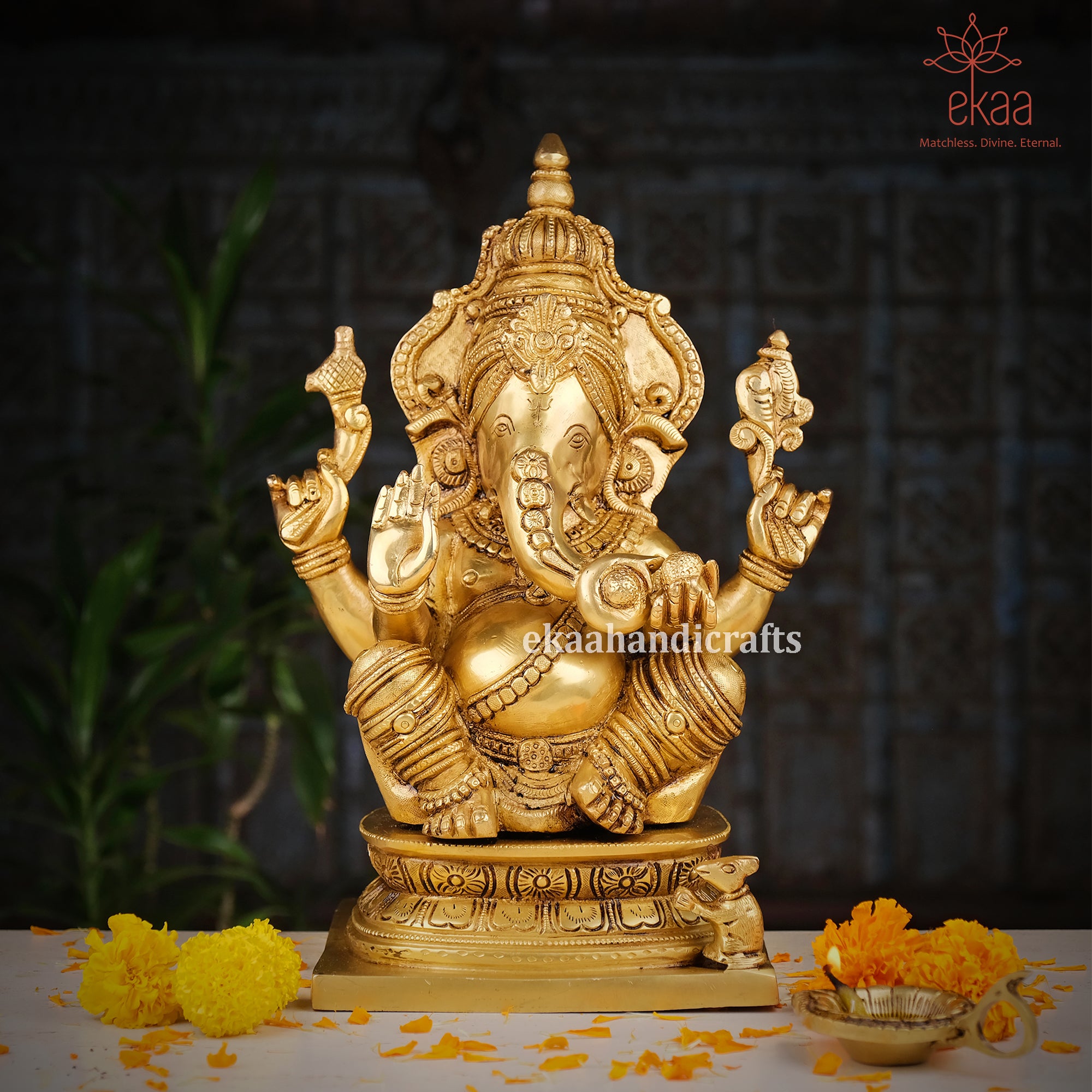 Lord Ganesha Statue for Temple Pooja Sitting Ganesha Idol Brass – Ekaa ...