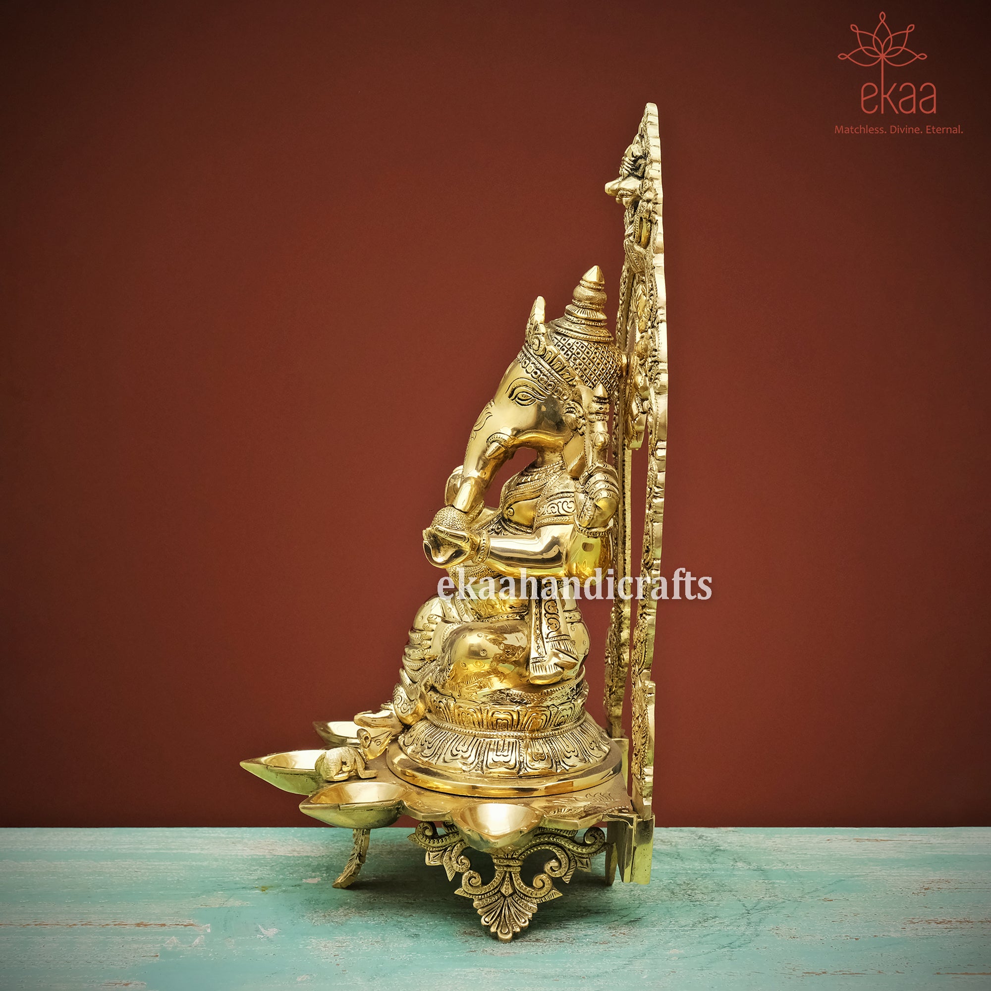 Brass Lord Ganesha Idol with 5 Oil Diya Holder Ganesha Statue for Home ...